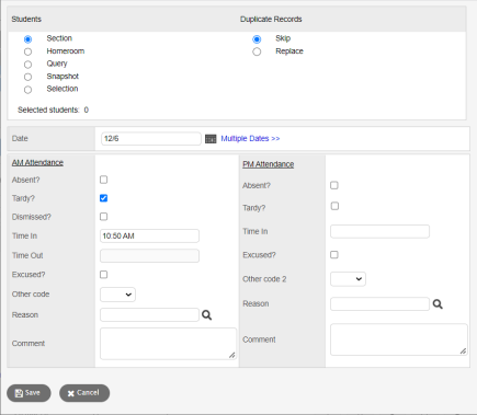 Enter Attendance for Several Students at Once from the Office